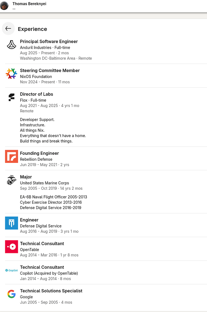 SC member @tomberek works for Anduril - Meta - NixOS Discourse