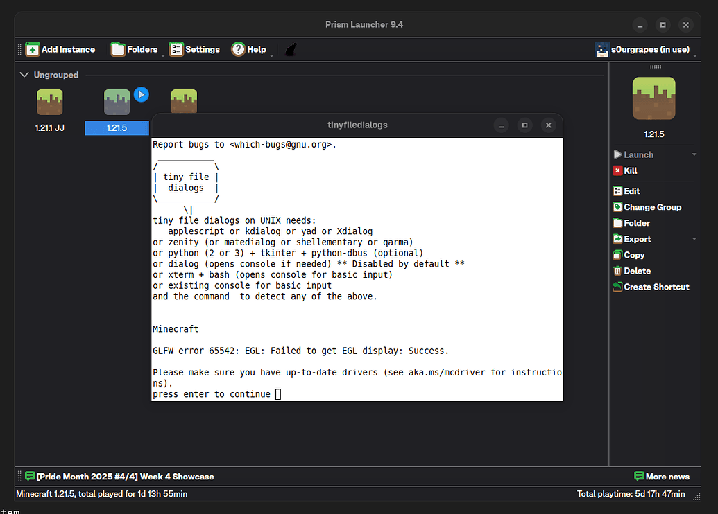 Prismlauncher: Doesn't launch Minecraft, throws GLFW error 65542 - Help - NixOS Discourse
