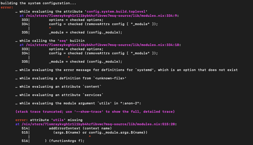 Nix Darwin Flake Error Attribute Utils Missing Help Nixos Discourse 